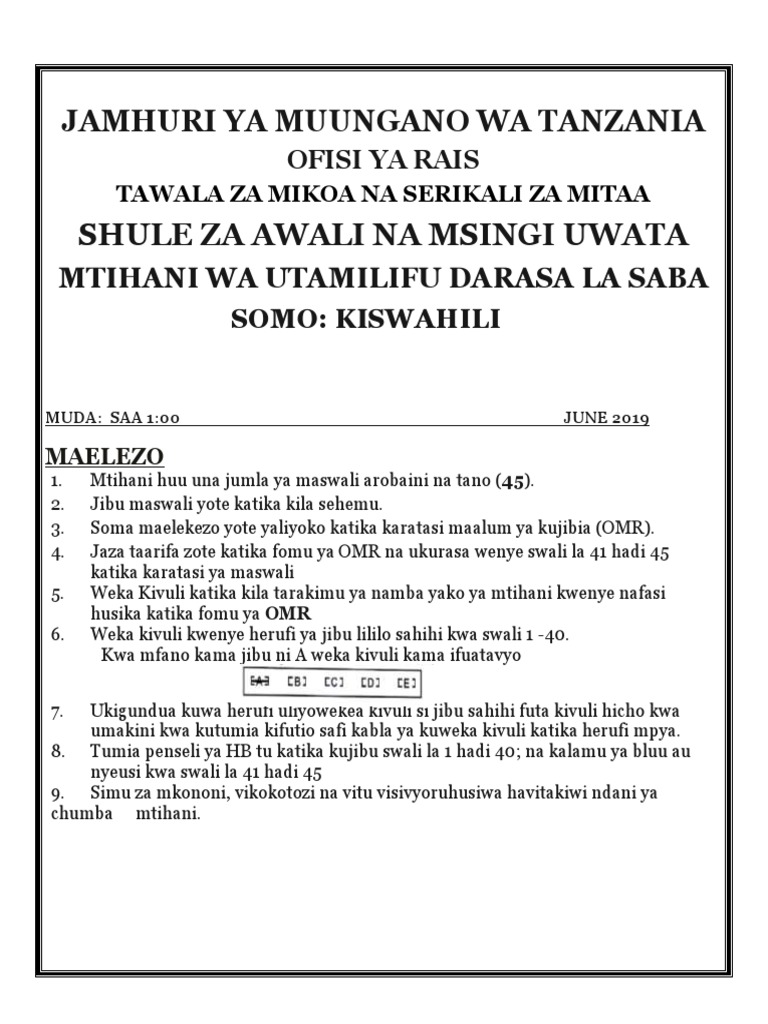 Uwata Mbeya Kiswahili | PDF