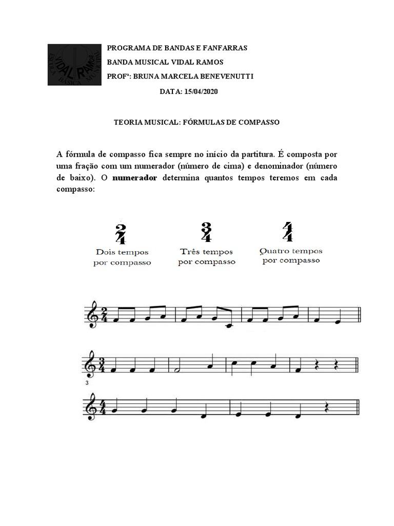 Exercício de Teoria Musical 2 - Fórmulas de Compasso | PDF