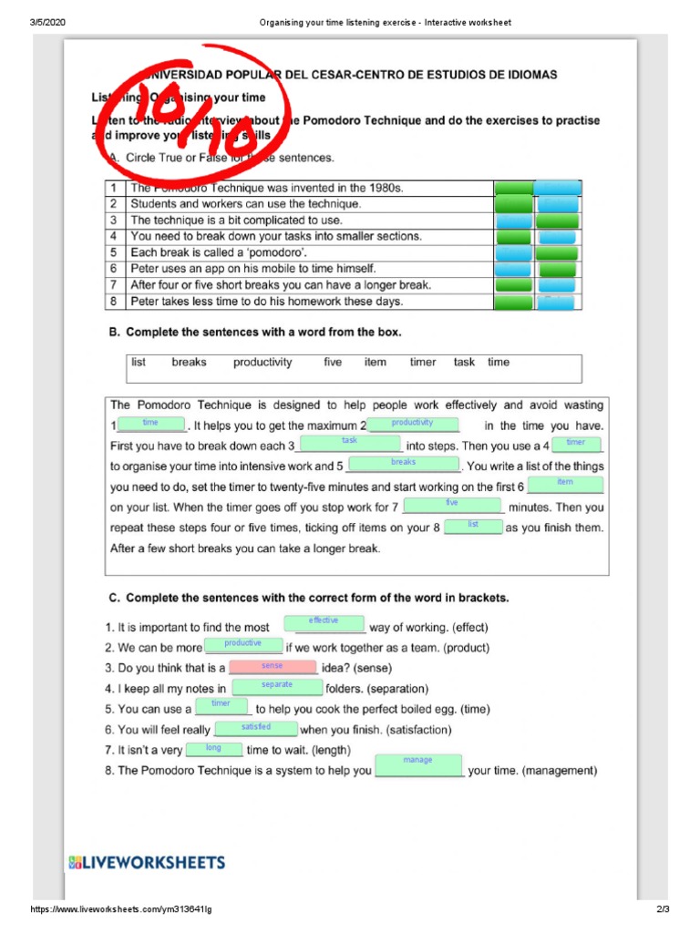Organising Your Time Listening Exercise - Interactive Worksheet | PDF