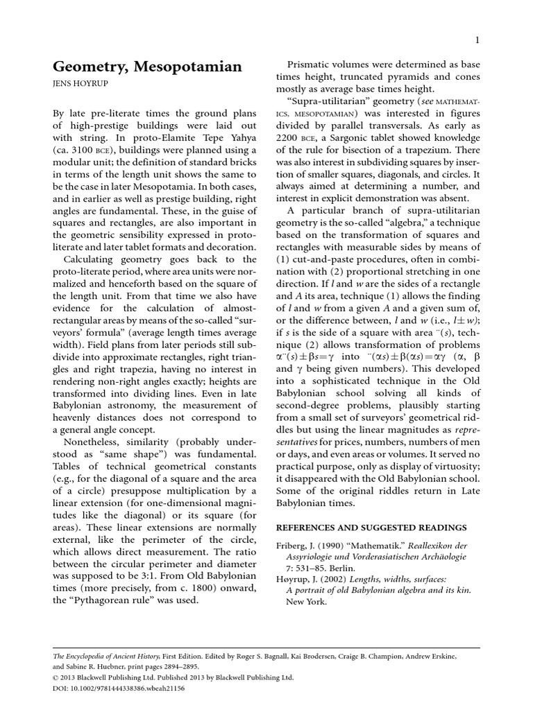 Geometry, Mesopotamian: Jens Hoyrup | PDF | Area | Geometry