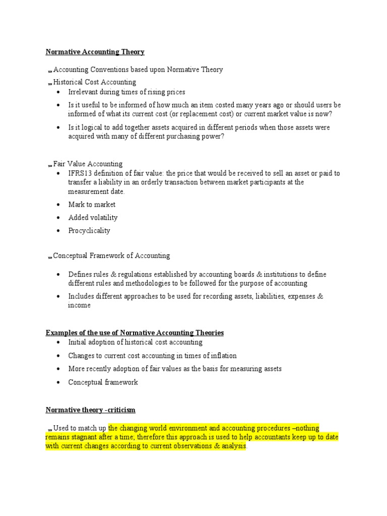 Normative Accounting Theory | PDF