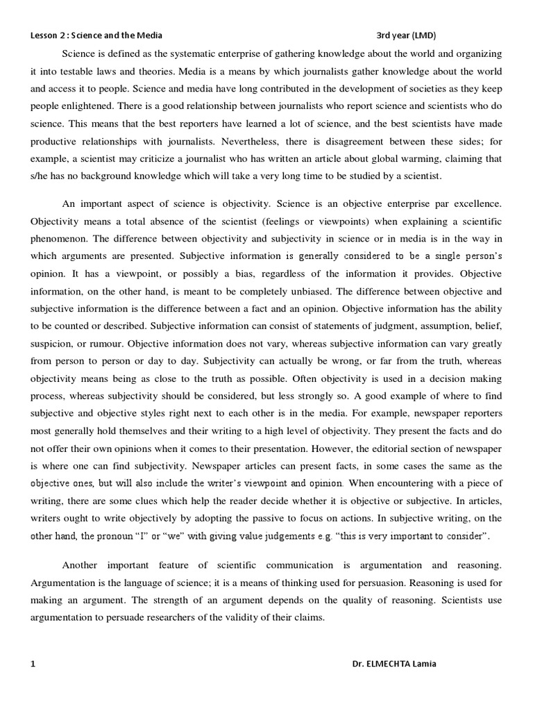 Lesson 2, Science in Media | PDF | Opinion | Science