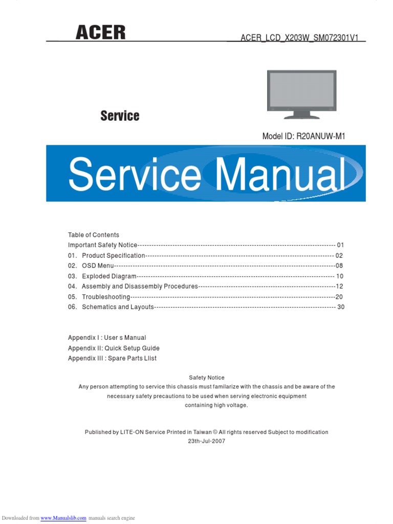 Service Manual | PDF | Computer Monitor | Display Technology