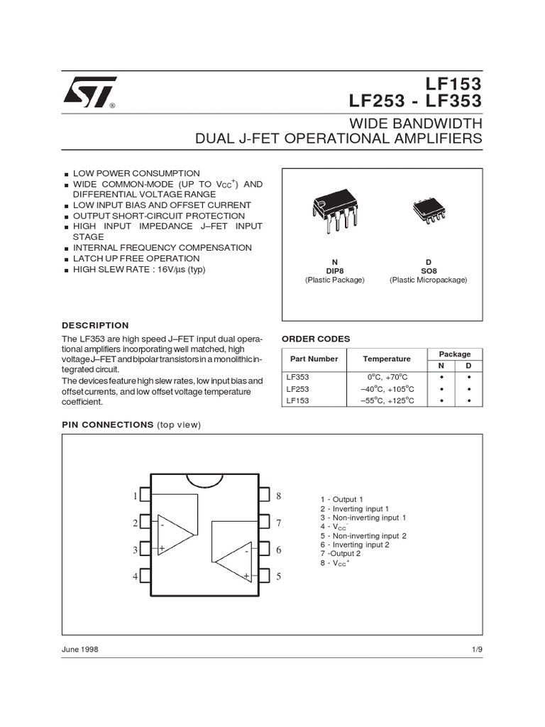Datasheet lf353 PDF | Download Free PDF | Operational Amplifier | Amplifier