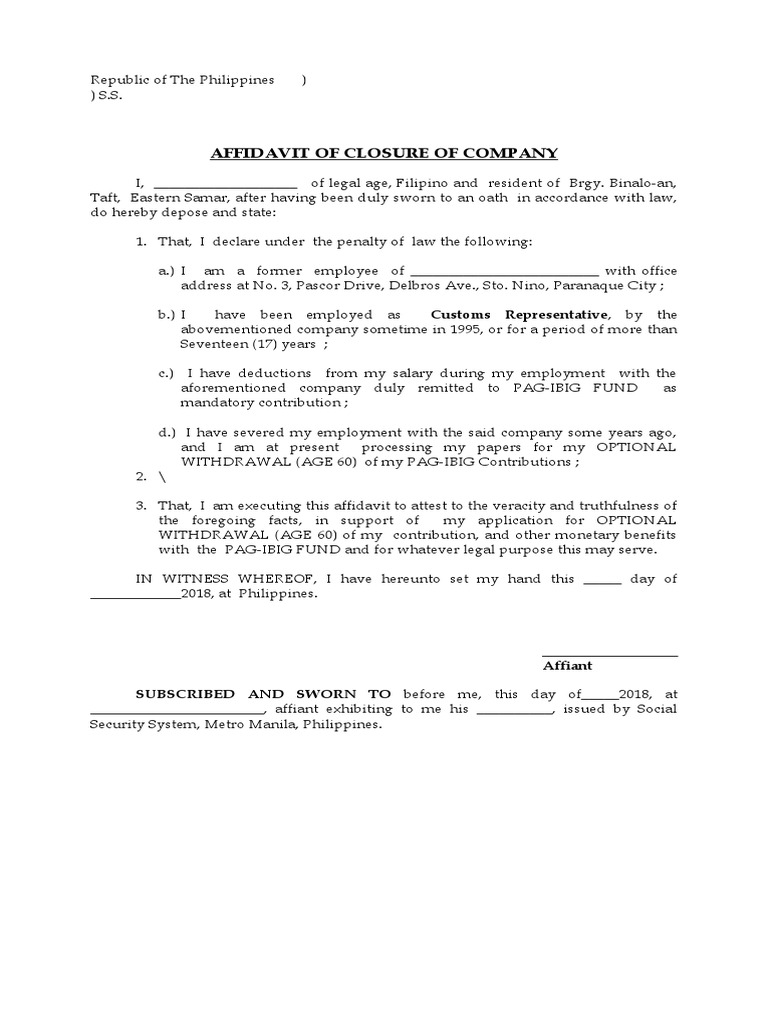 Affidavit of Closure of Company | PDF