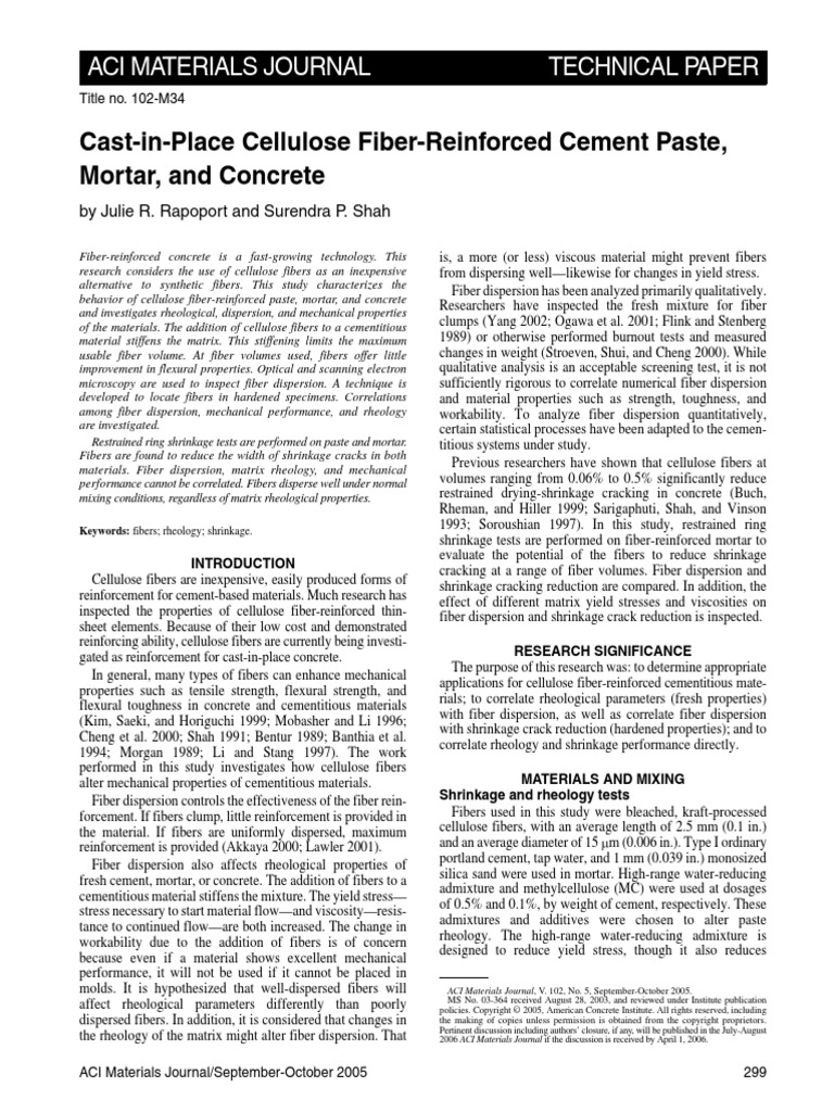 Cast-in-Place Cellulose Fiber-Reinforced Cement Paste, Mortar, and ...