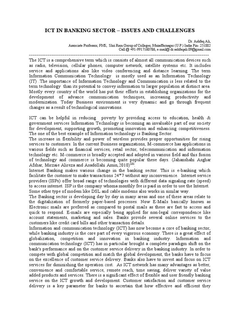 ICT Challenges in Banking Sector | PDF | Internet | Banks