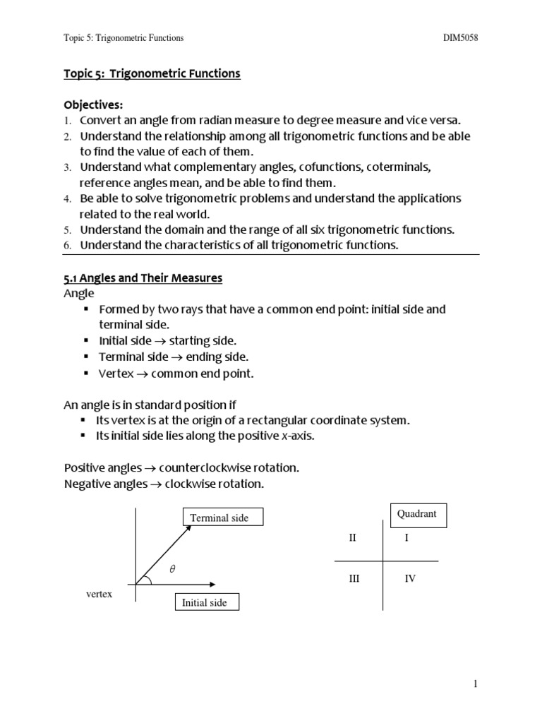 Topic 5: Trigonometric Functions DIM5058 | Download Free PDF ...