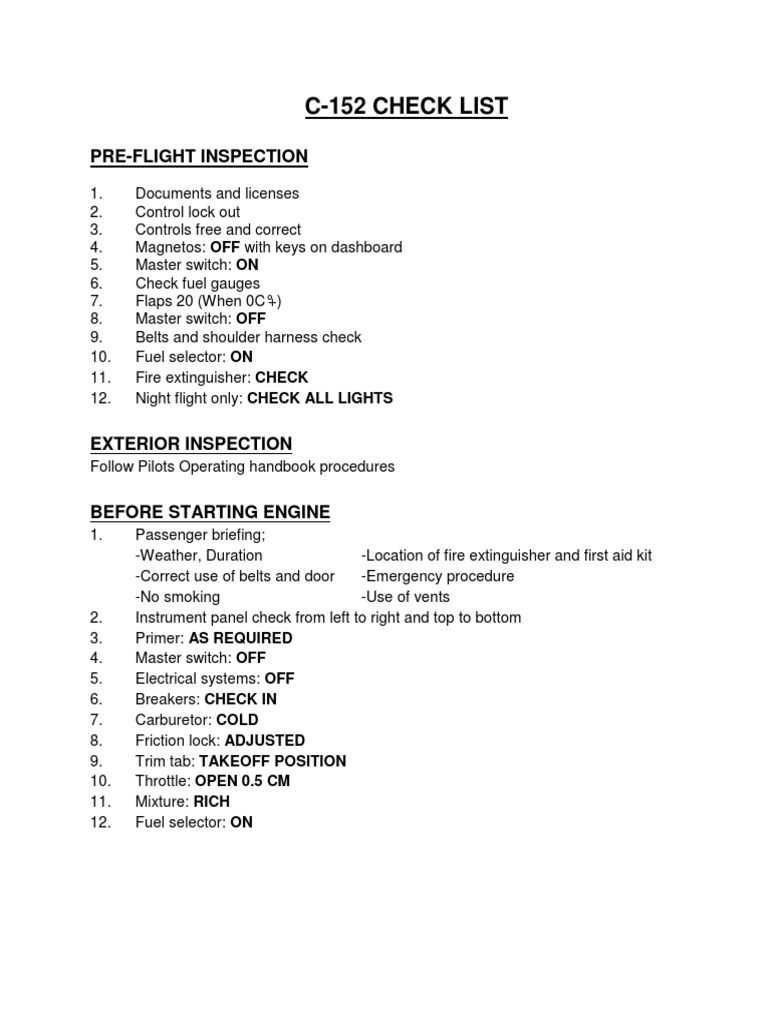 C-152 English Checklist | PDF | Carburetor | Throttle