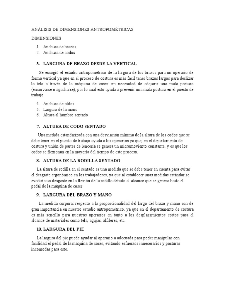 Análisis de Dimensiones Antropométricas | PDF