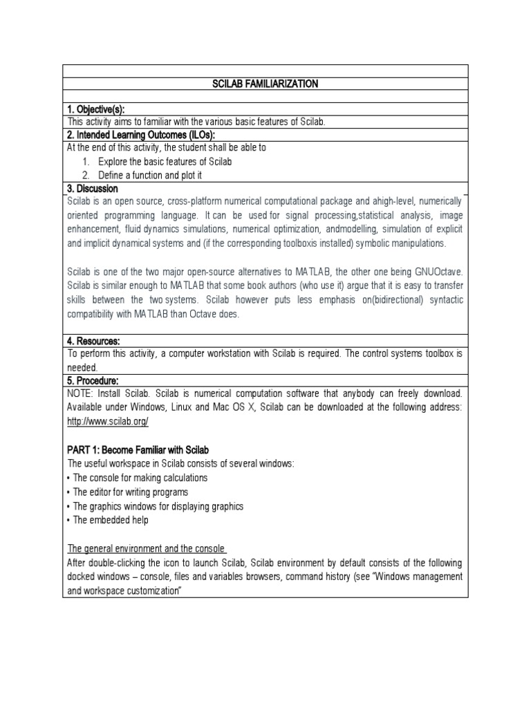 Scilab Familiarization | PDF | Command Line Interface | System Software