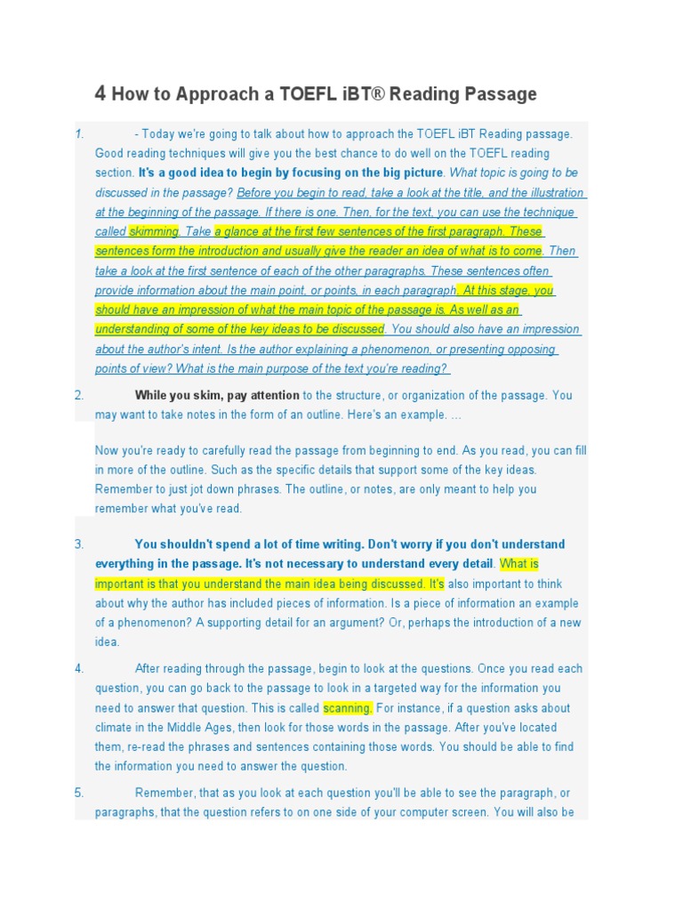 How To Approach A TOEFL iBT® Reading Passage: While You Skim, Pay ...