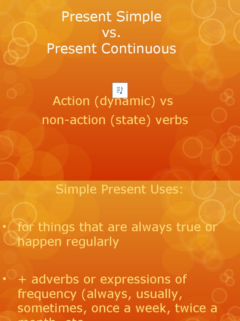 Present Simple and Continuous - Action and Non Action Verbs - PPSX | PDF