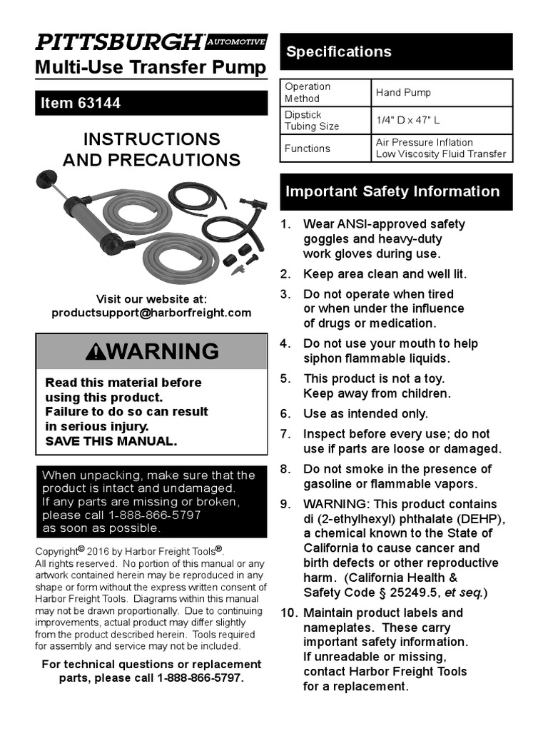 Multi-Use Transfer Pump: Instructions and Precautions | Download Free ...
