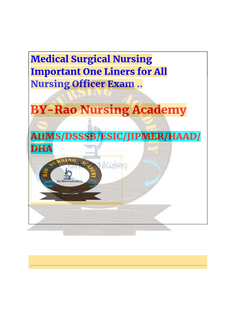 Medical Surgical Nursing Important One Liners For All Nursing Officer ...