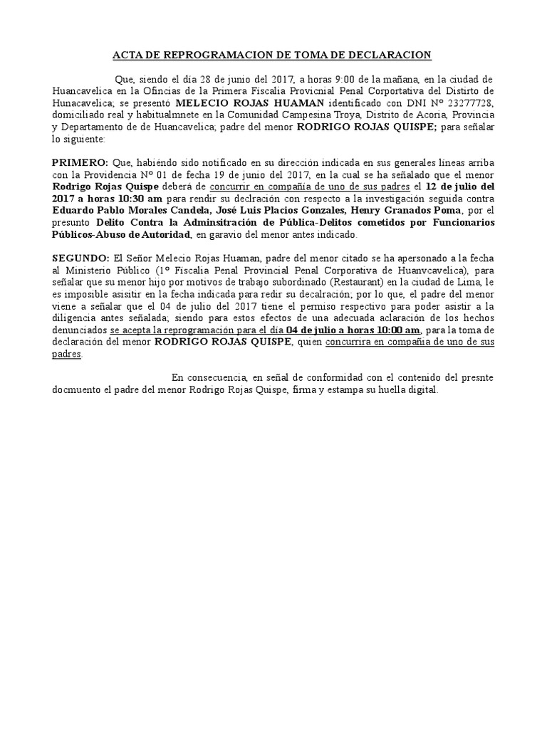 Modelo Acta de Reprogramacion de Declaracion | PDF