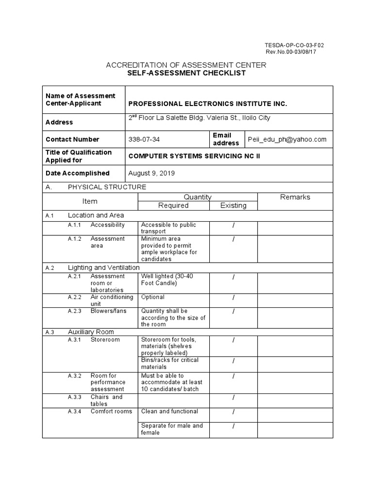 F02 Self Assessment Checklist NEW FORM CSS | PDF | Business