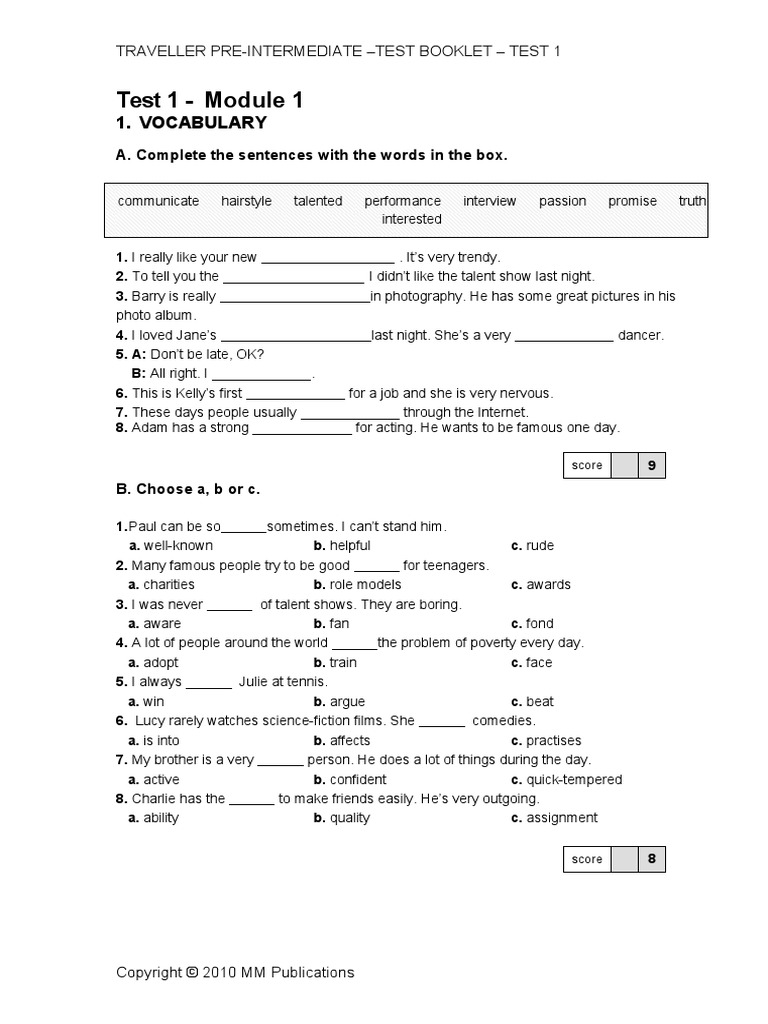 Test 1 - Module 1: 1. Vocabulary | PDF