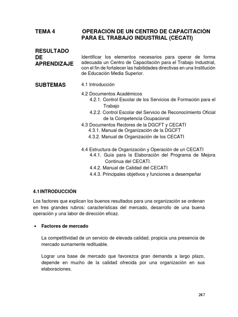 Tema 4 Operación de Un CECATI PDF | PDF | Presupuesto | Evaluación