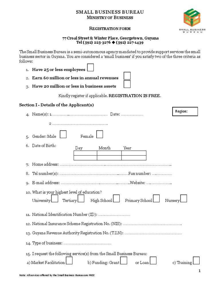 Small Business Bureau Registration Form Official | PDF | Loans | Business