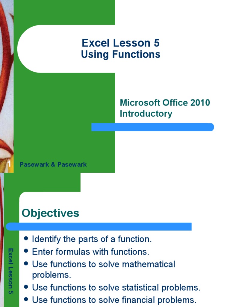 Excel Lesson 5: Using Functions | Download Free PDF | Function (Mathematics) | Formula