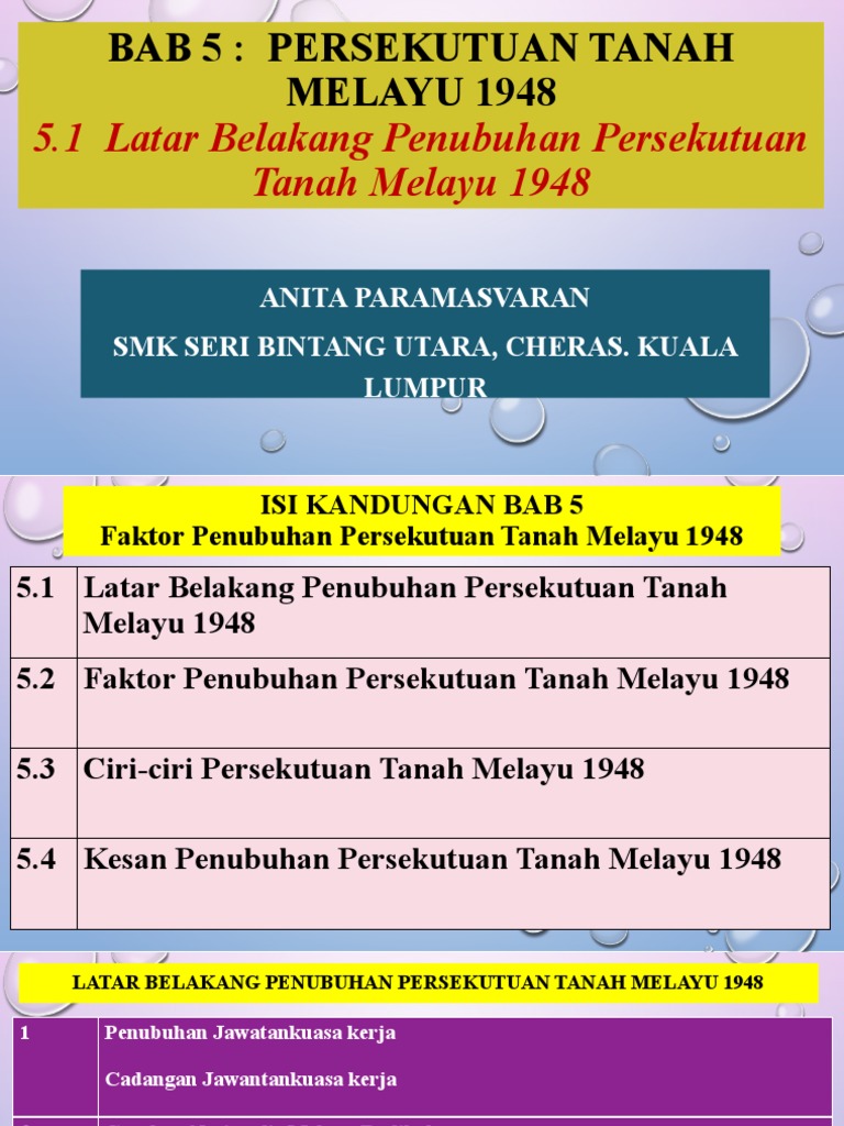 5.1 Latar Belakang Penubuhan Persekutuan Tanah Melayu 1948 | PDF
