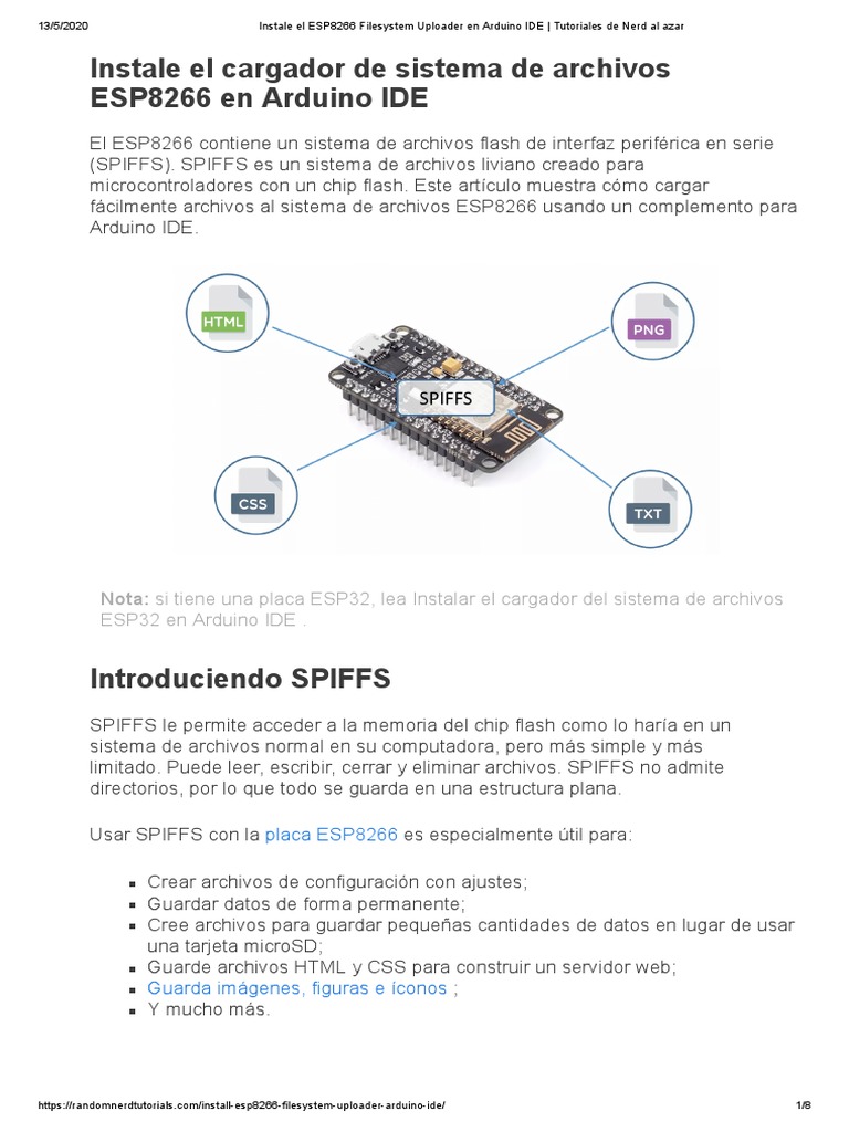 Instale El ESP8266 Filesystem Uploader en Arduino IDE - Tutoriales de Nerd Al Azar | PDF ...