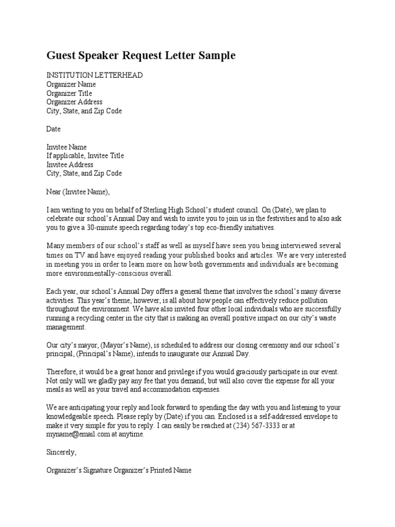 Guest Speaker Request Letter Sample | PDF
