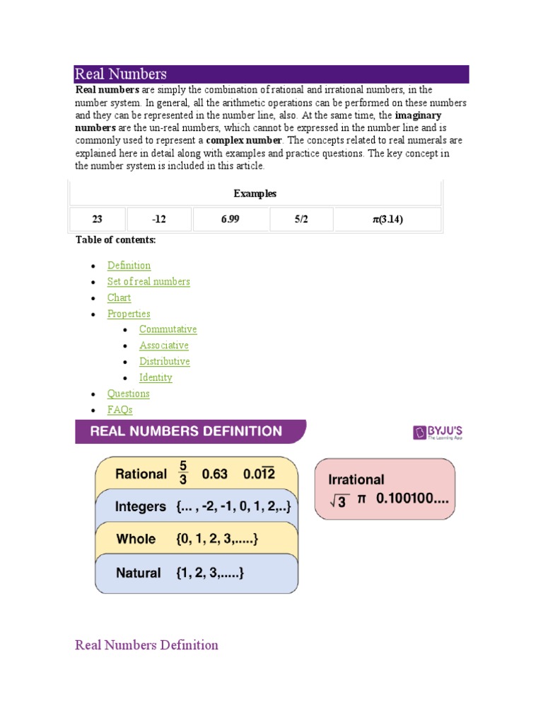 Real Numbers | PDF | Numbers | Real Number