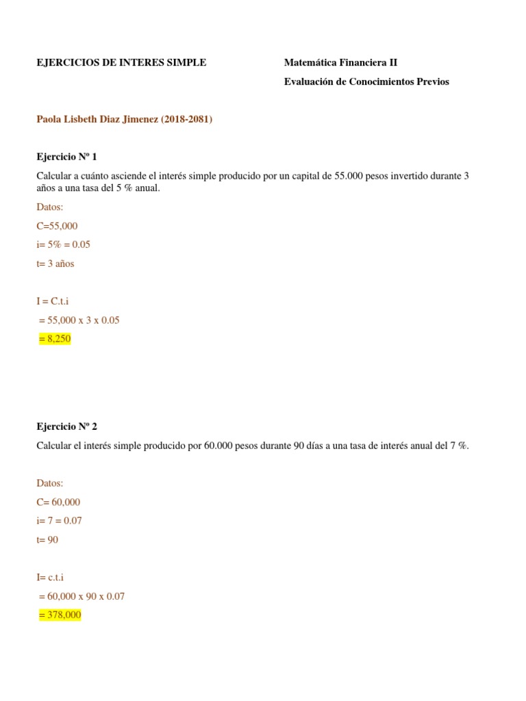 Ejercicios de Interes Simple y Compuesto PDF | PDF | Economía ...