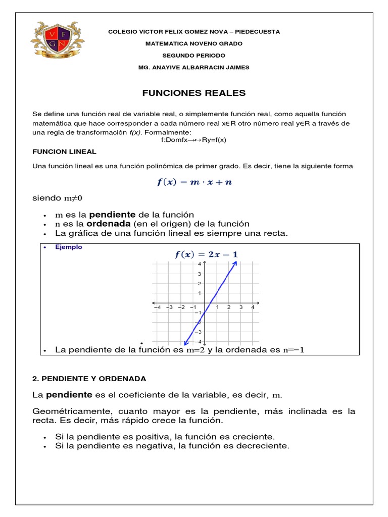 Guia Funciones Reales | PDF | Pendiente | Función (Matemáticas)