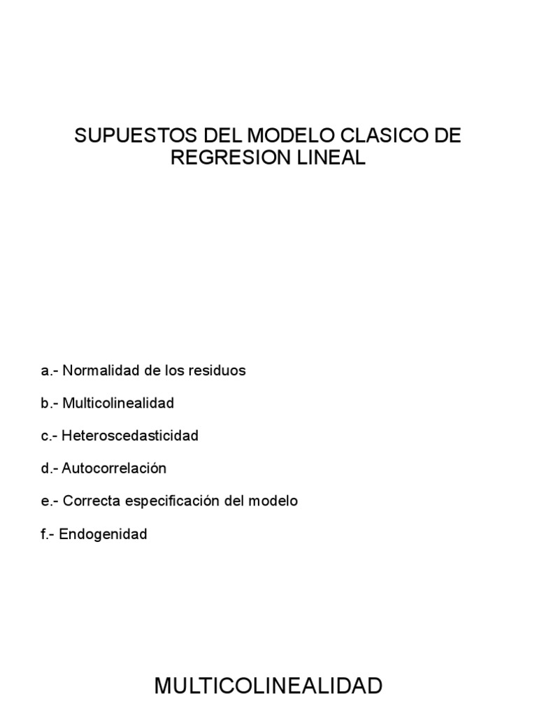 Presentacion de Multicolinealidad 2019 | PDF | Multicolinealidad | Mínimos cuadrados ordinarios