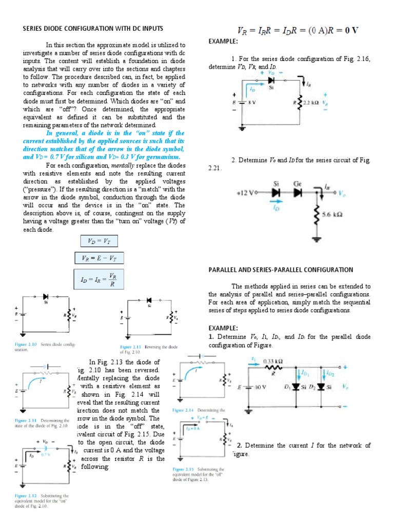 Series Diode Configuration With DC Inputs Example:: 0.7 V For Silicon ...