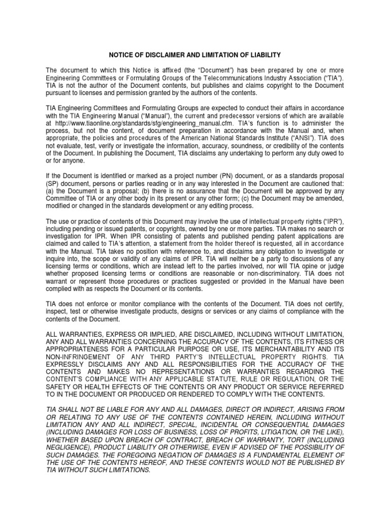 Notice of Disclaimer and Limitation of Liability | PDF | Electrical ...