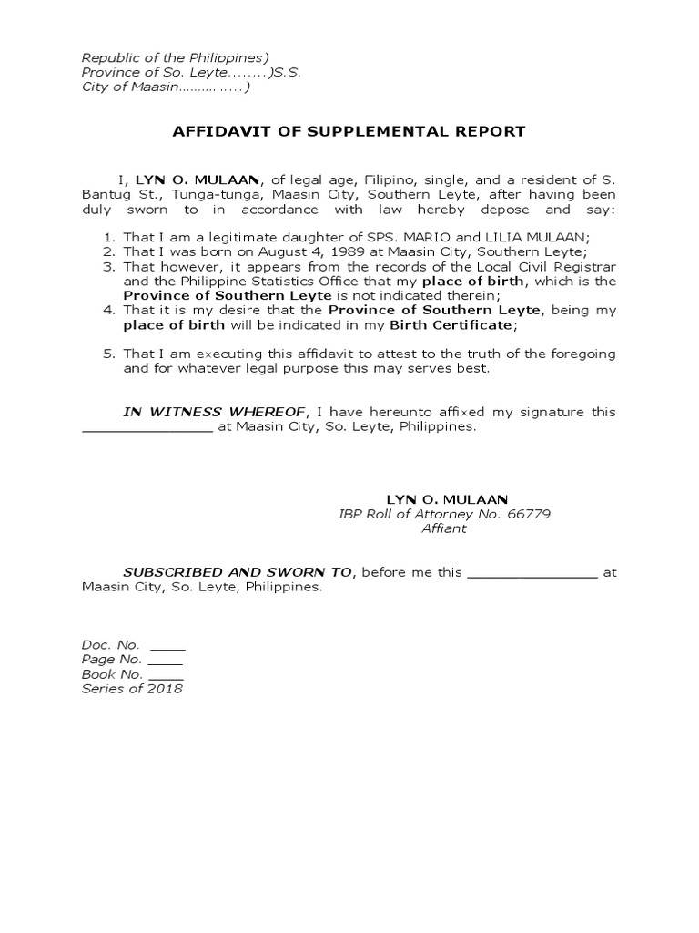 affidavit of supplemental report