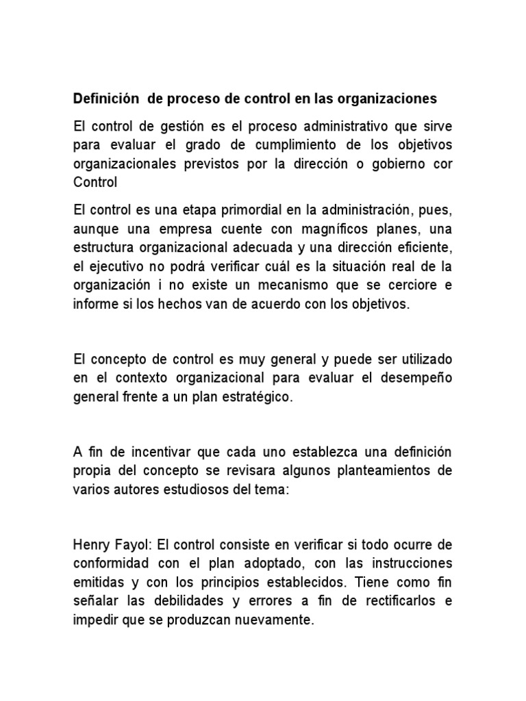 Definición de Proceso de Control en Las Organizaciones | PDF ...