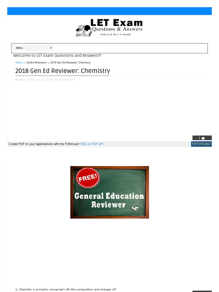 2018 Gen Ed Reviewer: Chemistry: Welcome To LET Exam Questions and ...