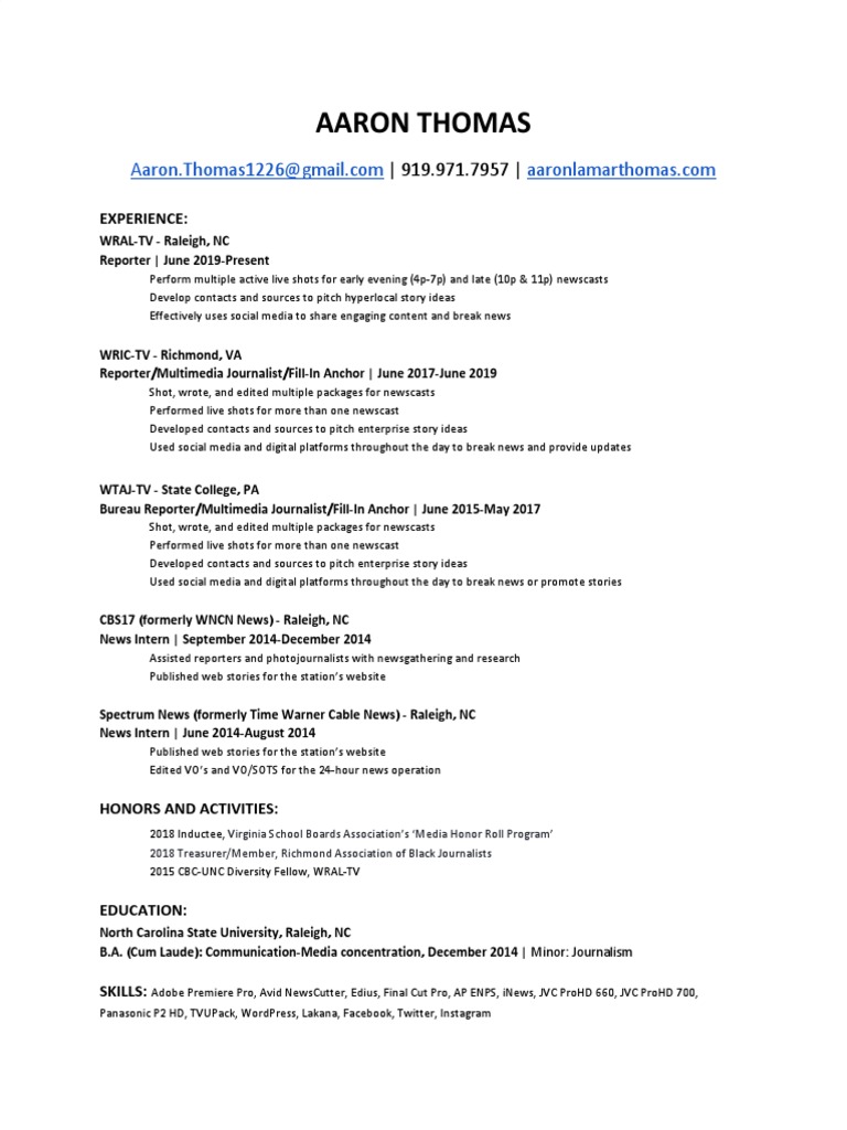 2020 Aaron Thomas Résumé | PDF