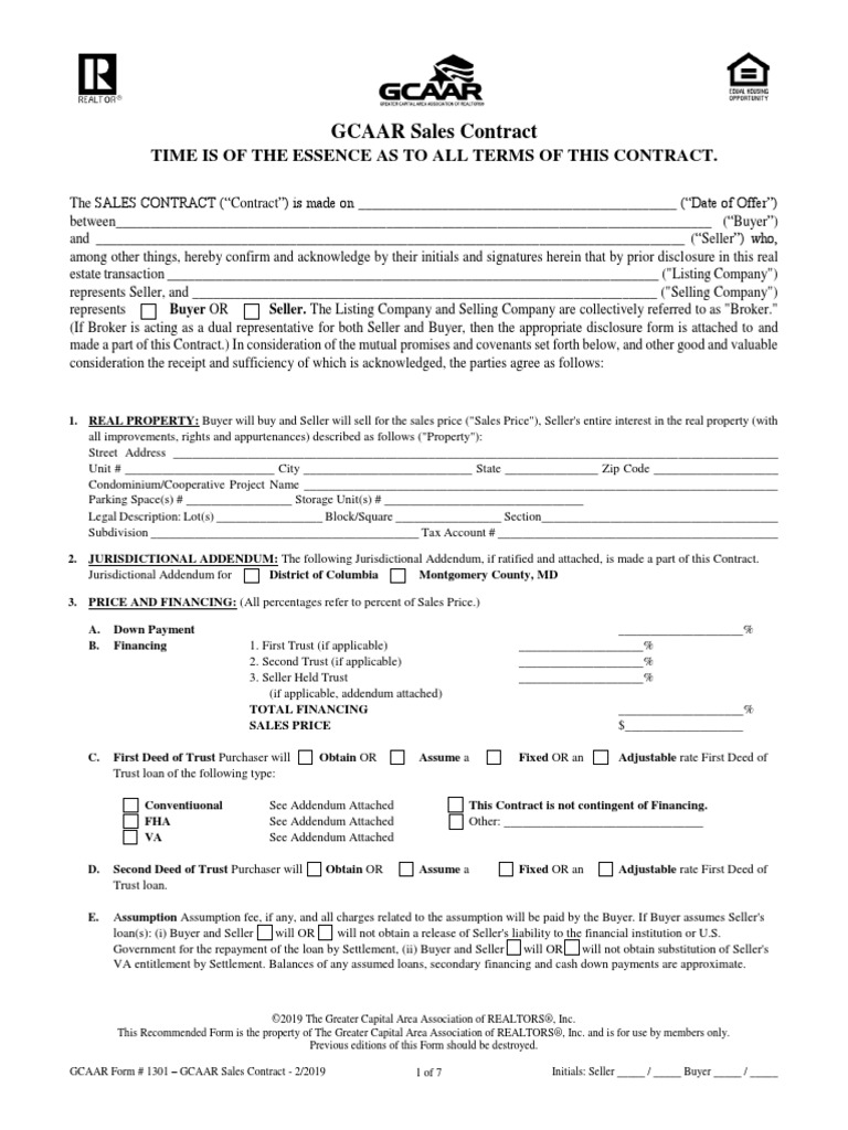 GCAAR Sales Contract (1301) | PDF | Title Insurance | Real Estate Broker
