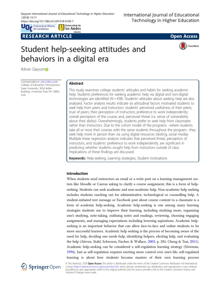 Student Help-Seeking Attitudes and Behaviors in A Digital Era | PDF ...