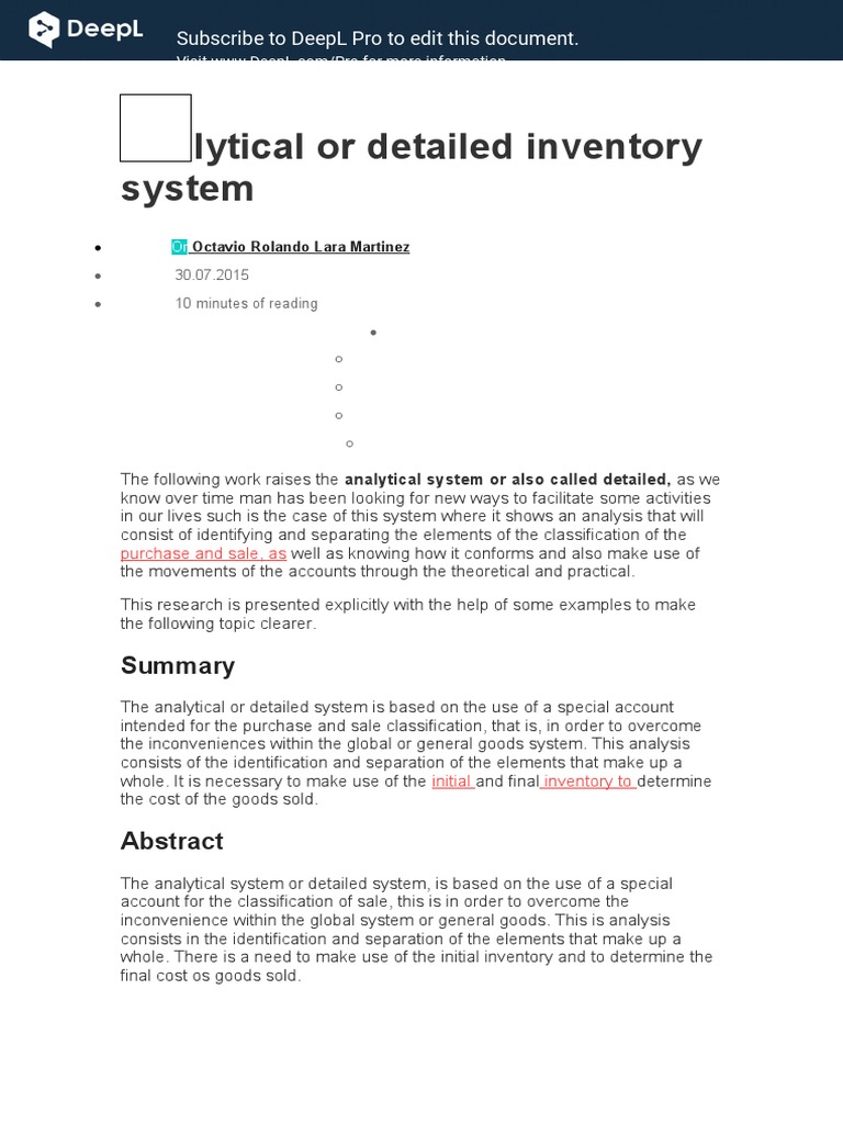 Sistema de Inventario Analítico o Pormenorizado En | PDF | Debits And ...