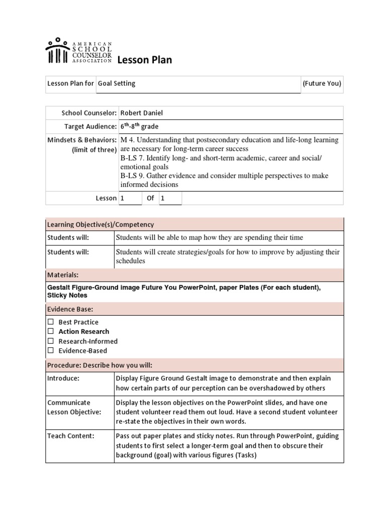 Lesson Plan 1 Future You | PDF | Lesson Plan | Goal