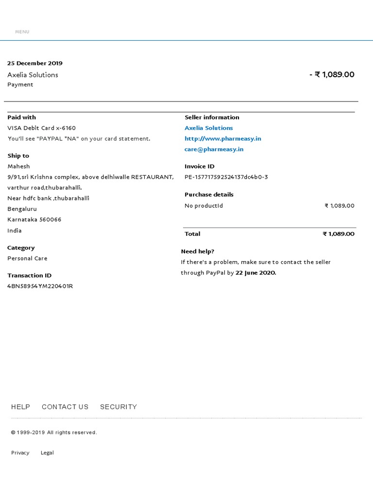 PayPal - Transaction Details | PDF