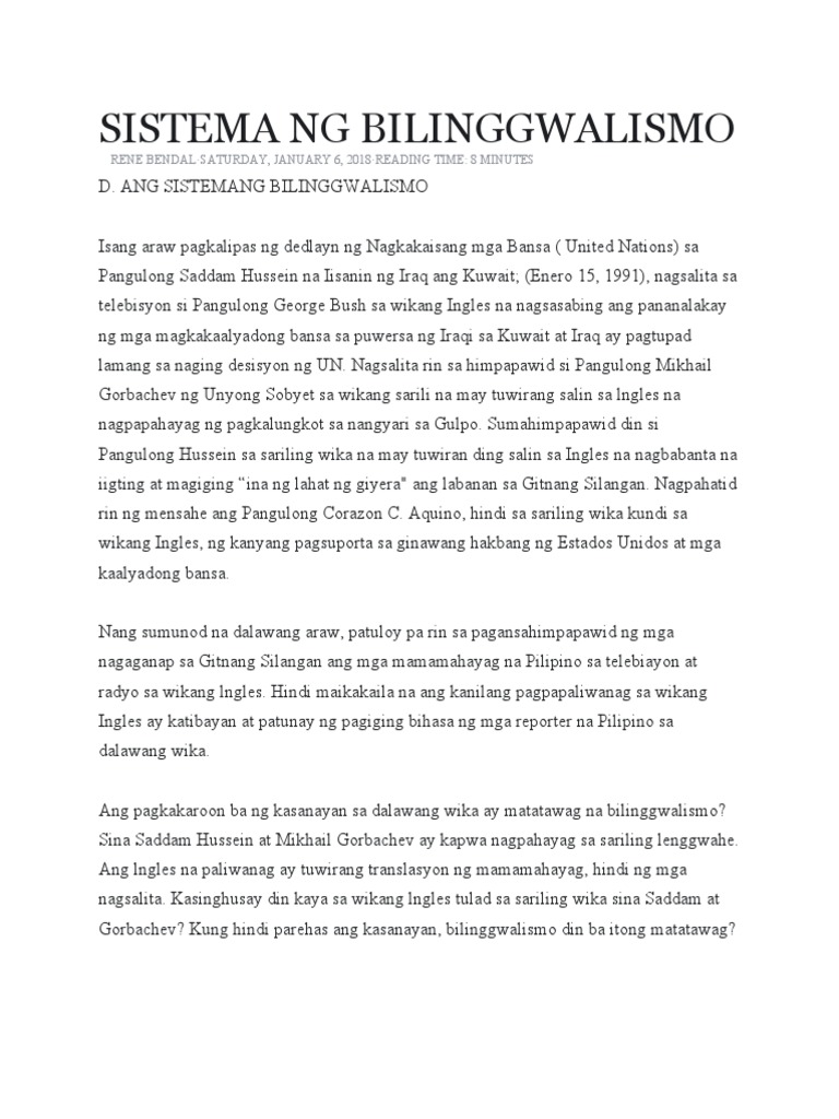 Ang Sistema NG Bilinggwalismo Sa Pilipinas | PDF
