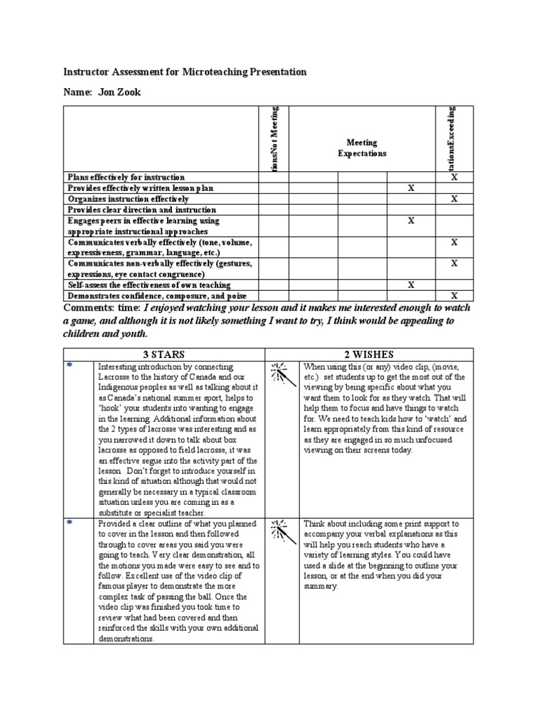 Instructor Assessment-Microteaching-Jon Zook | PDF | Teachers | Applied ...