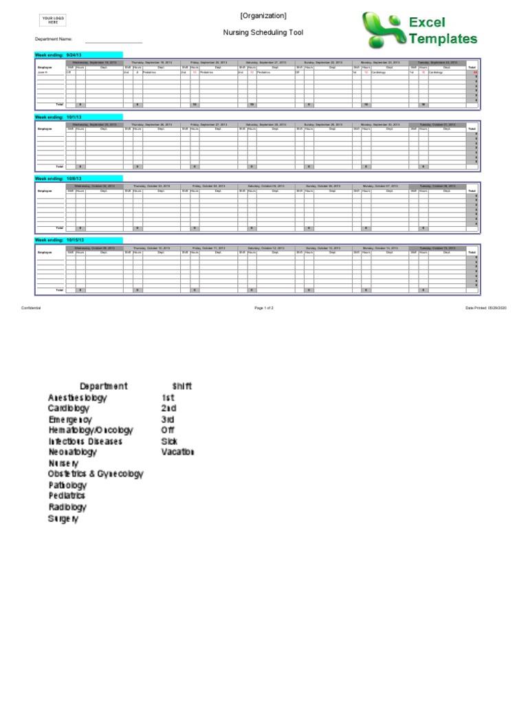 Nursing Shift Schedule Template | PDF | Clinical Medicine | Medical ...