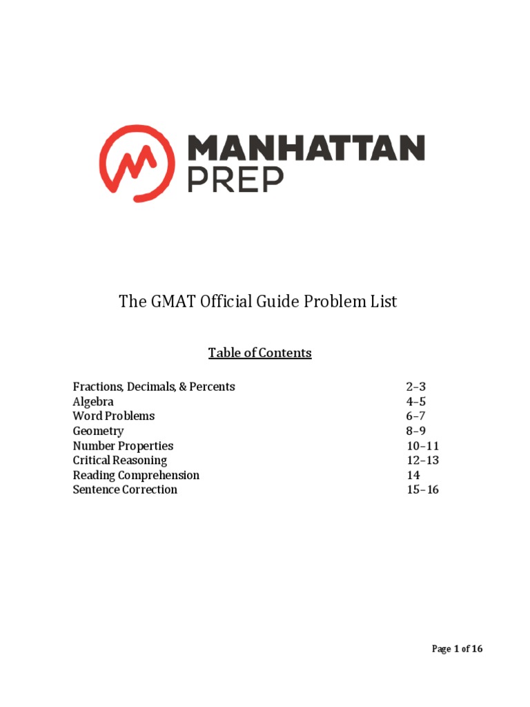 Gmat 6 Ed Og 2019 v2 Problem List Course PDF | PDF | Graduate ...