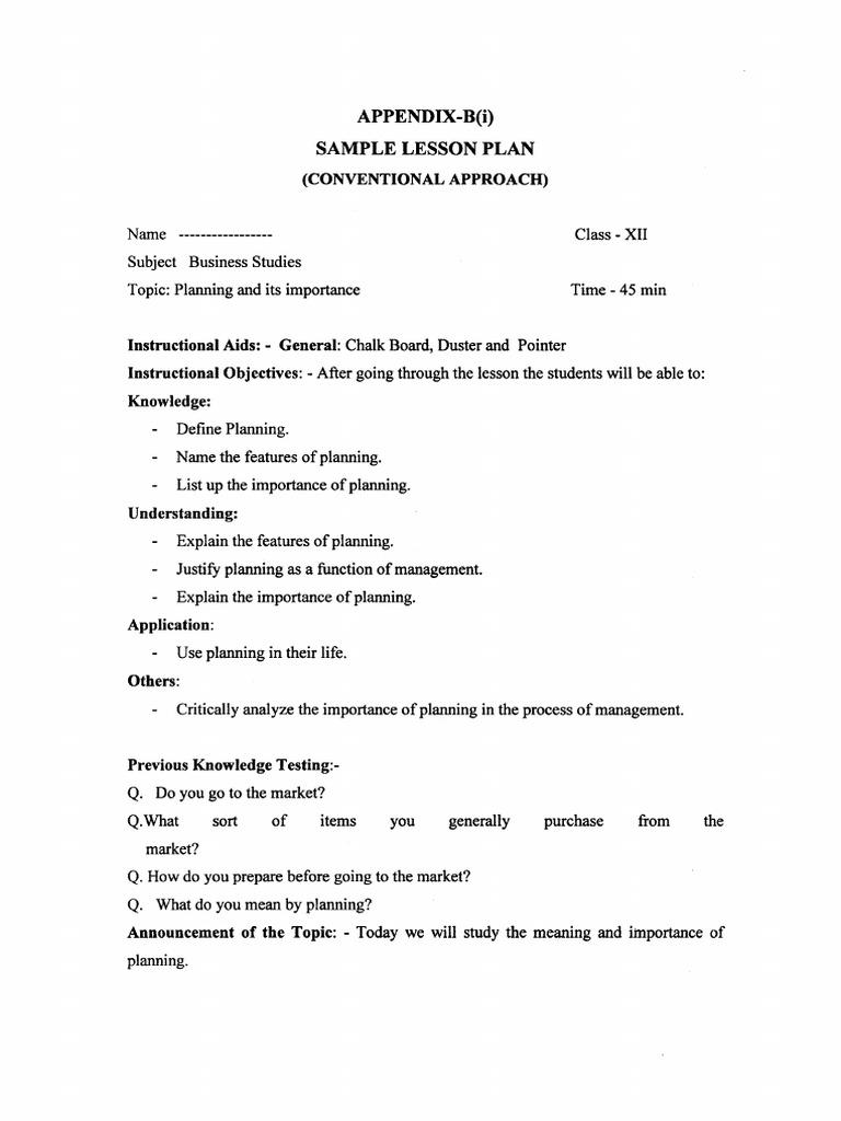Appendix-B (I) Sample Lesson Plan | PDF | Decision Making | Communication