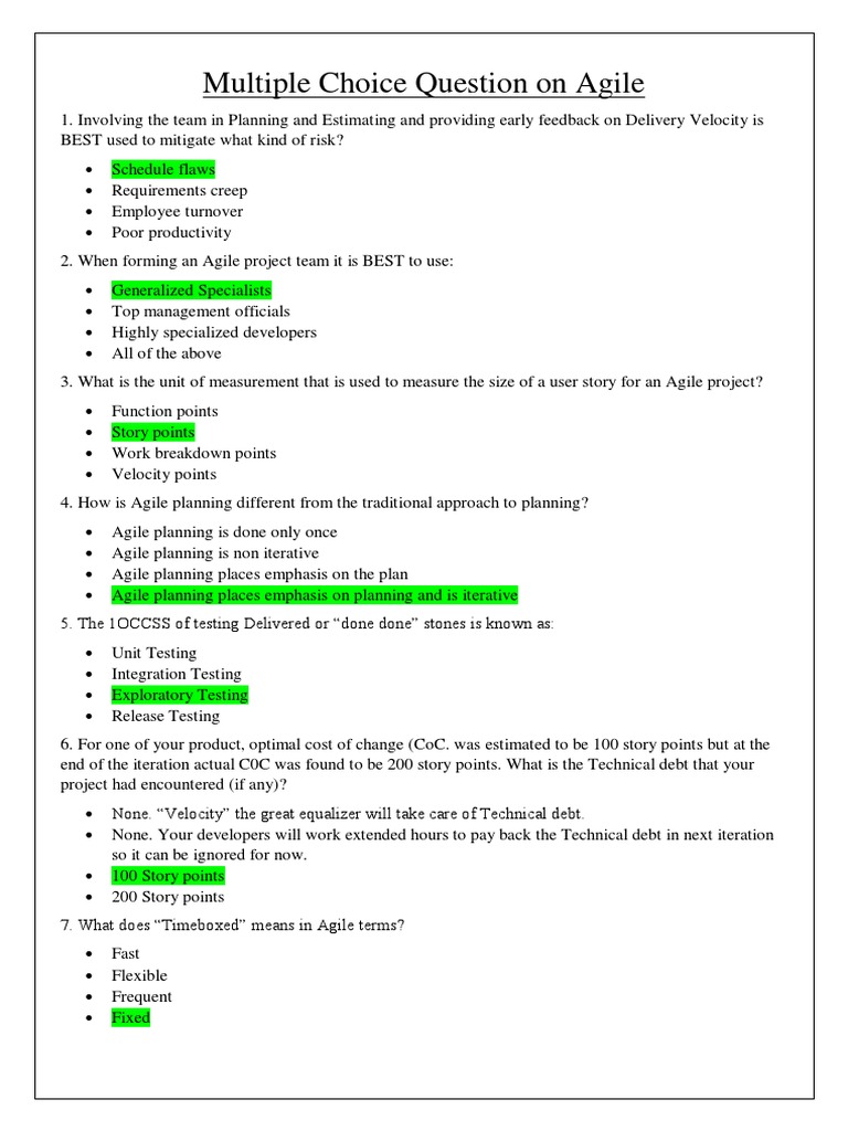 Multiple Choice Question On Agile | PDF | Agile Software Development ...