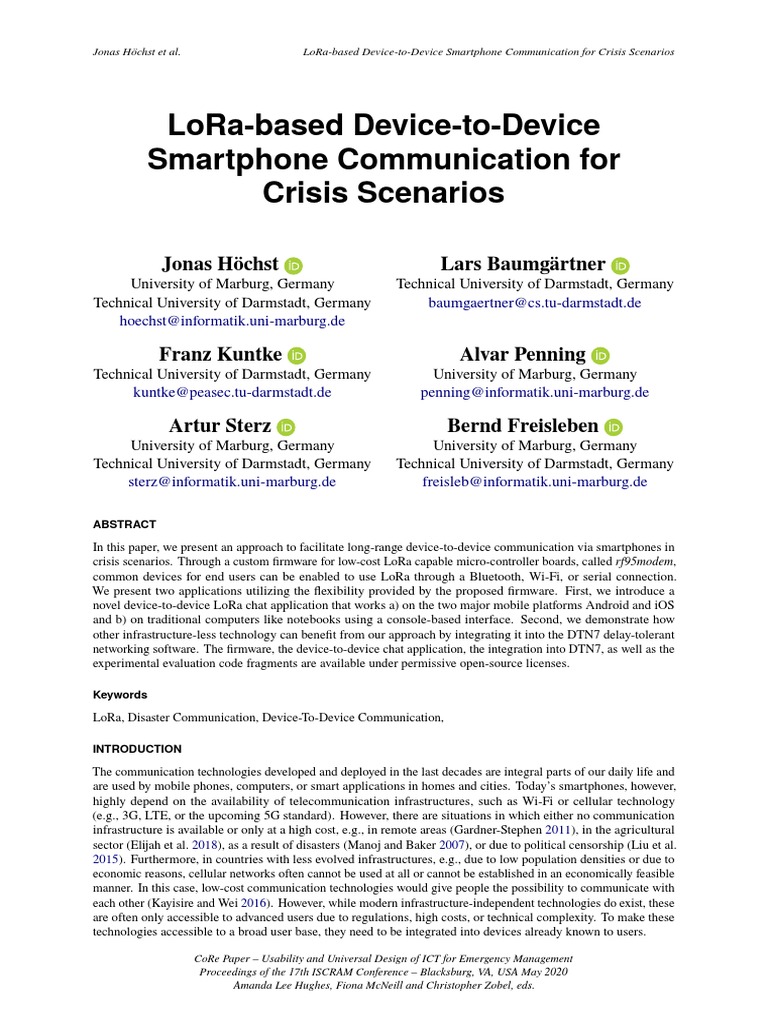 Lora-Based Device-To-Device Smartphone Communication For Crisis ...